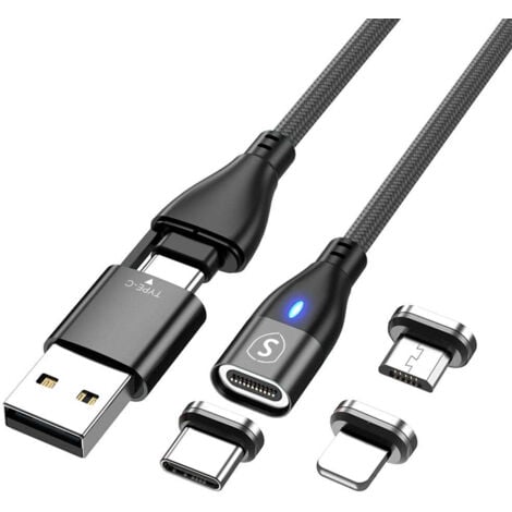 Cable magnetique 3 en 1 usb c lightning micro usb 24a 1 m - noir