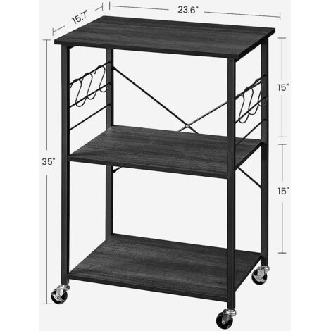 3 tier kitchen shelf with wheels hooks and easy assembly