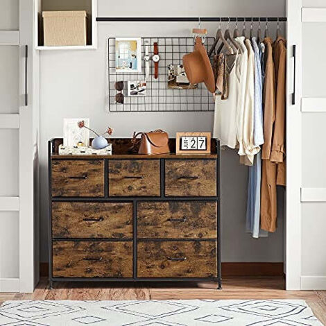 Rustic brown black industrial chest of drawers 7 drawers
