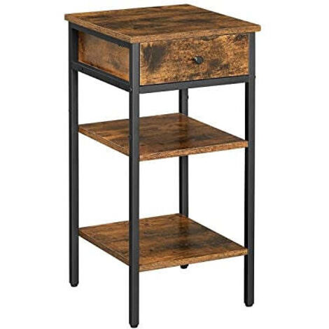Rustic industrial nightstand with drawer and shelves