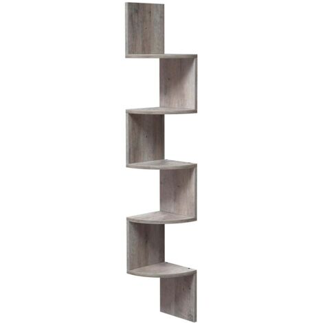Corner shelf 5 tier floating wall shelf with zigzag design bookshelf greige lbc020m01