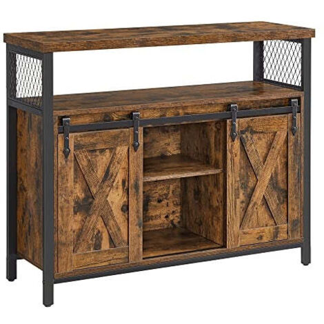 Rustic Barn Door Sideboard with Mesh Panels and Storage