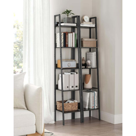 Narrow rustic brown shelf for small spaces 5 tiers 170cm