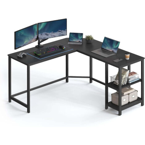 Spacious l shaped desk with removable shelf cable cutout