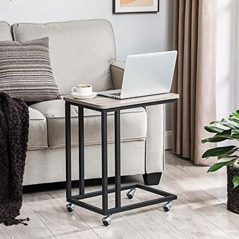 Mobile greige side table with wheels and adjustable feet