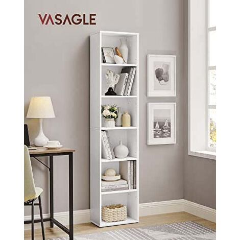 Scandinavian white 6 tier adjustable bookcase