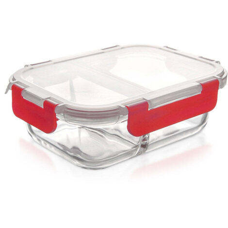 Recipient alimentaire en verre avec couvercle et joint divise 950 ml