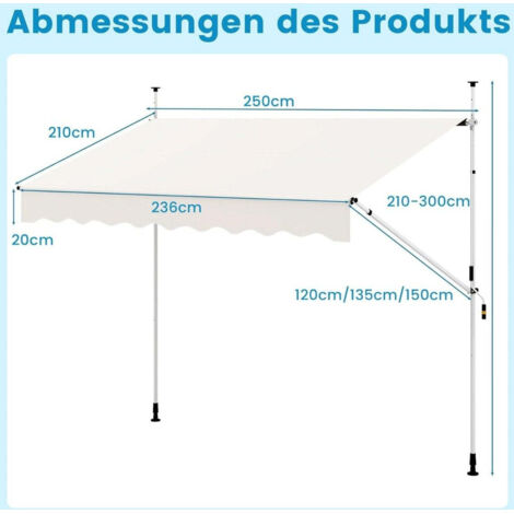 Store de balcon retractable sans percage hauteur reglable blanc