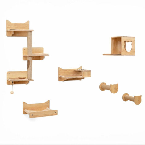 Arbre à chat mural design avec niche en bois et plateforme de repos XXL ...