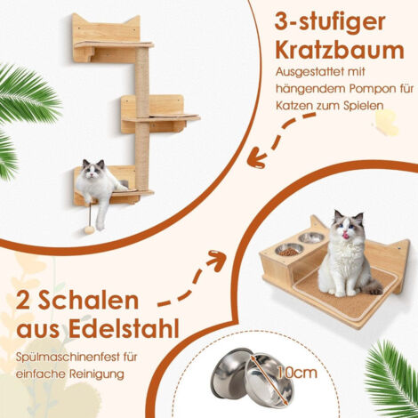 Arbre à chat mural design avec niche en bois et plateforme de repos XXL ...