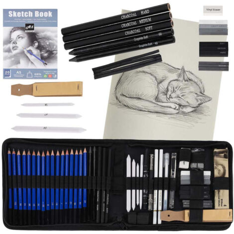 Coffret de dessin - Kit de 54 crayons et fusains
