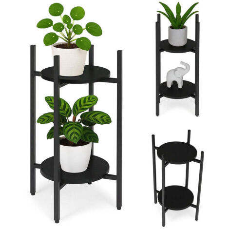 Support a plantes a 2 niveaux en acier noir - design moderne charge ...
