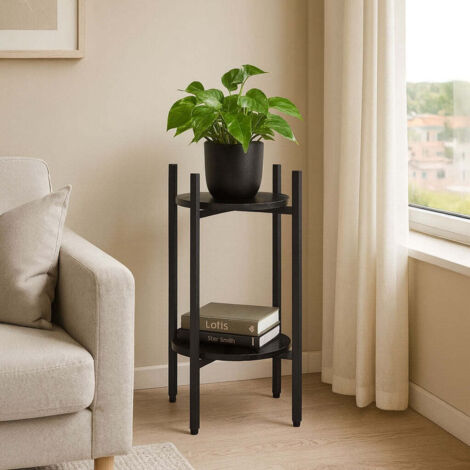 Support a plantes a 2 niveaux en acier noir - design moderne charge ...
