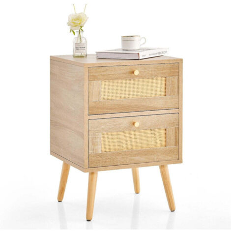 Table de chevet en rotin de style bohème avec 2 tiroirs et pieds en ...