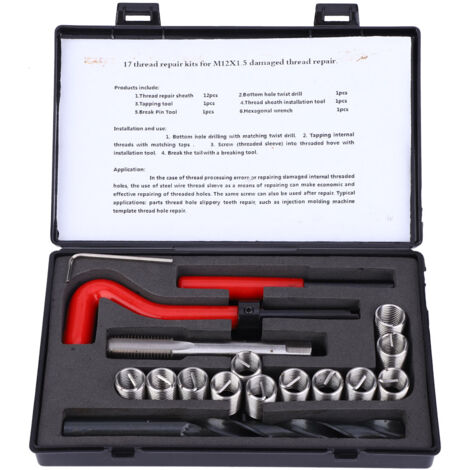 Kit d'outils de réparation de filetage M12 1.5 17 pièces