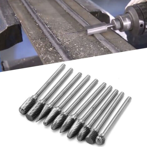 Jeu de fraises rotatives à coupe unique en carbure de tungstène, 10 pièces, 1/8"