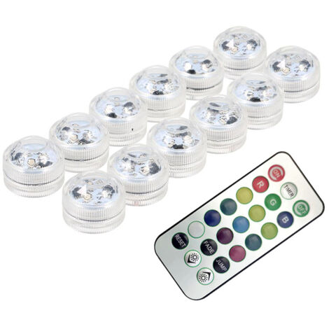 12 pcs Mini Lumières LED Submersible, Lampe sous-Marines Étanche RGB Multicolore Bougies LED ...