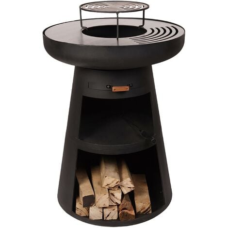 Barbecue rond avec plaque d'acier ronde et grille