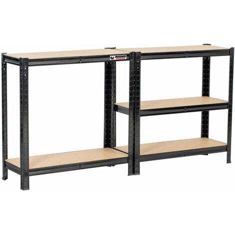 Two Bay Rhino Racking 5-Tier Garage Shelving Unit 150x75x30cm Black ...