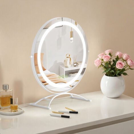 S AFIELINA Hollywood Vanity Mirror 360 Rotation Dressing Makeup Mirror Round 40cm 3 Colors Dimmable