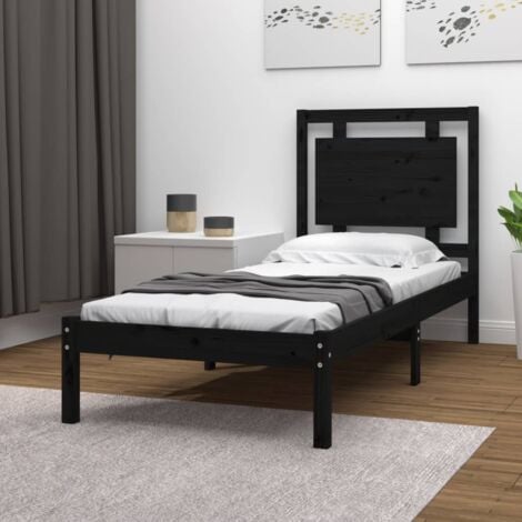 Letto Singolo Moderno Struttura Letto Giroletto Nero in Legno Massello ...