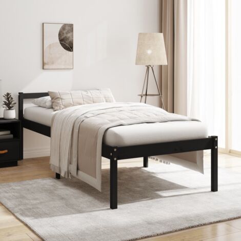 Letto Singolo Moderno Struttura Letto Giroletto Nero in Legno Massello ...