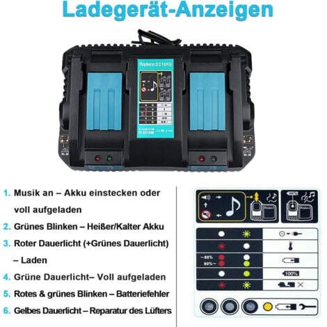 DC18RC 14.4V-18VLi-Ion Ladegerät kompatibel mit Makita DC18RC DC18RD DC18RA DC18SD DC18SF, um ...