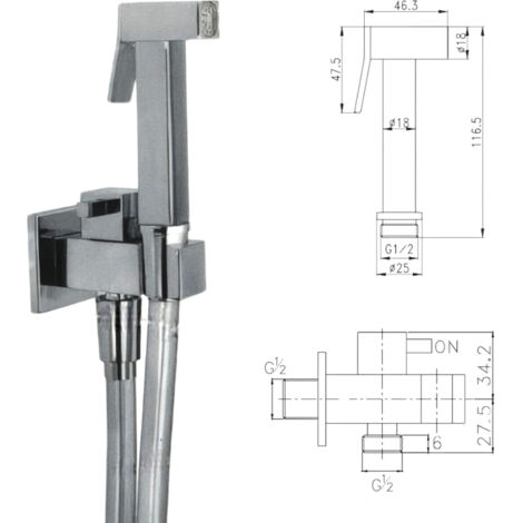 Kit doccetta per wc quadrato completo in ottone con rubinetto