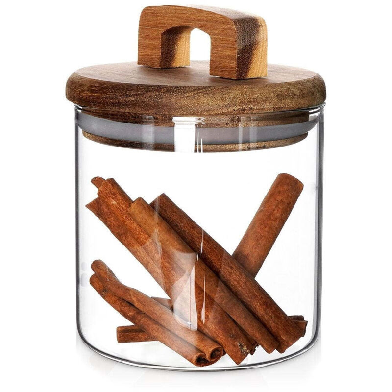 Pot, récipient alimentaire en verre avec fermeture en bois, 750 ml