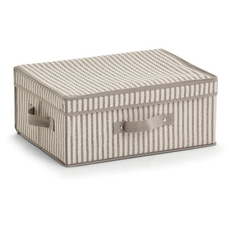 Storage Box w. lid "Stripes", non-woven, beige