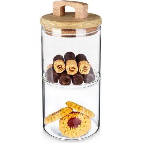 Ensemble de récipients alimentaires en verre avec fermeture en bois