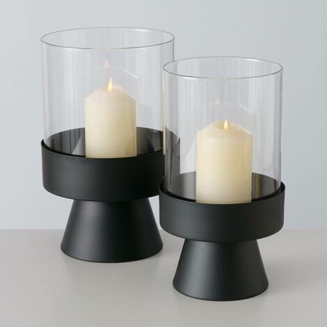 Porte-bougies modernes avec support noir PALLAS, lot de 2