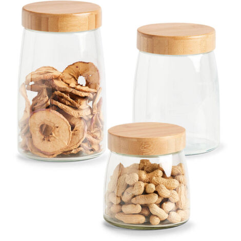 Récipient en verre avec couvercle en bambou hermétique, 1600 ml