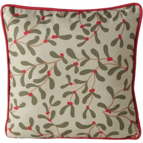 Coussin décoratif avec passepoil et motif de gui MISTLETOE, 45 x 45 cm