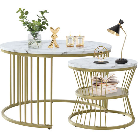 Round Coffee Tables, Removable Set of 2 End Table, Nesting Tables with ...
