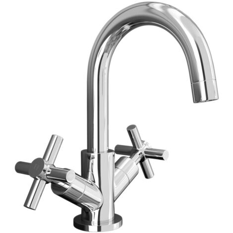 Crox Modern Chrome Basin Cross Head Mixer Tap With Curved Spout