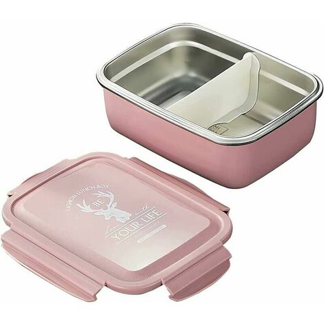 Square Leakproof Stainless Steel Insulated Lunch Box (Pink, 350ml)