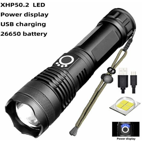 Ultra Powerful LED Torch, 12000 Lumens Rechargeable Flashlight, XHP70.2 ...