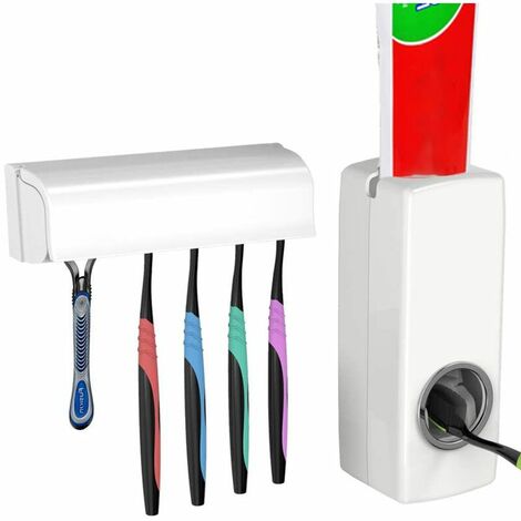 Toothbrush Holder with Lid Automatic Toothpaste Dispenser Set Dustproof ...