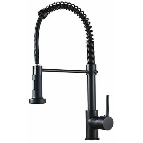 360° Rotating Black Kitchen Mixer Tap with Pull-out Spray 3 Jet Spring ...