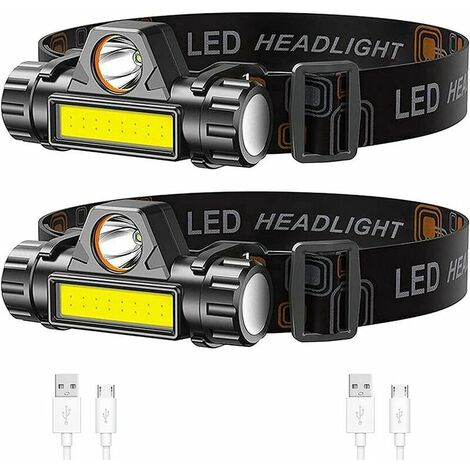 2 Set Powerful Built-in 18650 Battery Headlight Q5+COB LED Headlight ...