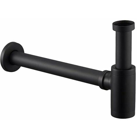 Self-closing trap for space-saving sink, matte black