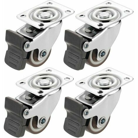 4 Swivel Castors with Brake 25mm + Screws, Silent Rubber Furniture ...