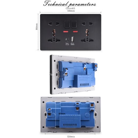 Double Switched Socket 13 Amp with USB A and Type C Charging Ports Wall ...