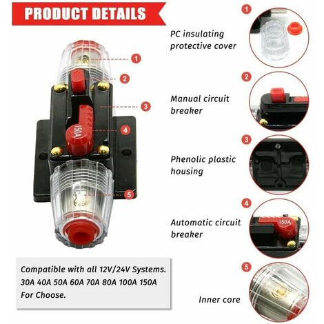 Car Circuit Breaker Fuse, Auto Circuit Breaker 12V - 24V DC Car ...