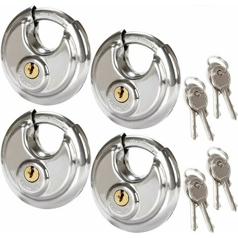 Set of 4 Security Circular Padlocks, 70MM Round Stainless Steel ...