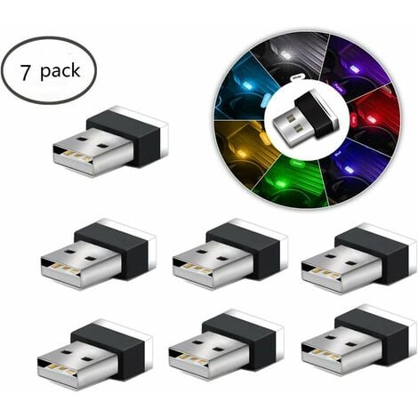 USB LED Car Interior Atmosphere Lights, 7pcs Plug-in 5V Universal Mini ...