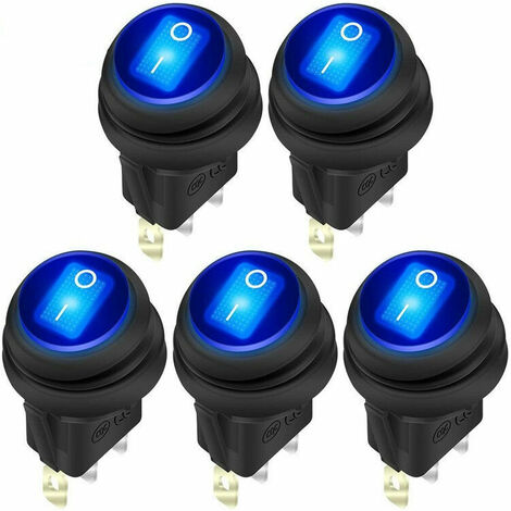 12V 20A Waterproof Rocker Switch Blue LED Lighted Round ON Off 3 Pin 12 ...