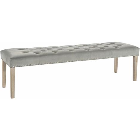 Fabric Dining Bench with Metal Stud and Buttoned Seat Details. Rustic ...