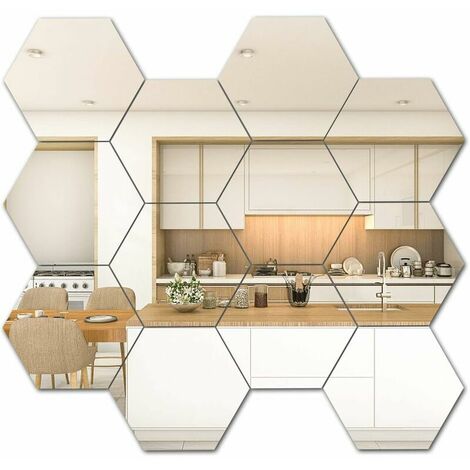 12 PCS Hexagon Mirror Tile Wall Sticker 3D Acrylic Decor Mirror Wall ...